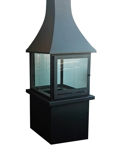 Square fireplace with bell-shape gather